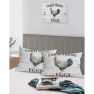Edwiinsa Farmhouse Rooster Pillow Covers King Standard Set of 2 20x36 Bed Pillow, Farm Animals Rustic Oil Painting Wooden Plush Soft Comfort for Hair/Skin Cooling Pillowcases with Envelop Closure