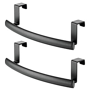 mDesign Steel Over Door Curved Towel Bar Storage, Hanger for Cabinet or Cupboard, Holder Rack for Kitchen, Bathroom - Holds Hand/Dish Towels, Washcloths - Spira Collection - 2 Pack - Black
