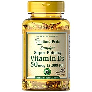 Vitamin D3 50mcg (2,000 IU) Bolsters Immune Health by Puritan's Pride for Support of Immune Health and Healthy Bones and Teeth 200 Softgels
