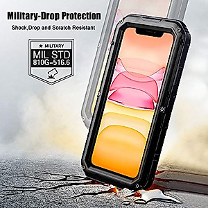 Beasyjoy iPhone 11 Case Waterproof Metal Case Heavy Duty Built-in Screen Full Body Protective Shockproof Dustproof Military Grade Rugged Defender Case Outdoor Case (Black)