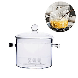 DOITOOL Glass Saucepan with Cover, Clear for Cooking on Stove, 1 Liter Glass Cooking Saucepan for Pasta Noodle, Soup, Milk, Tea (14 x 19.5 x 16cm)