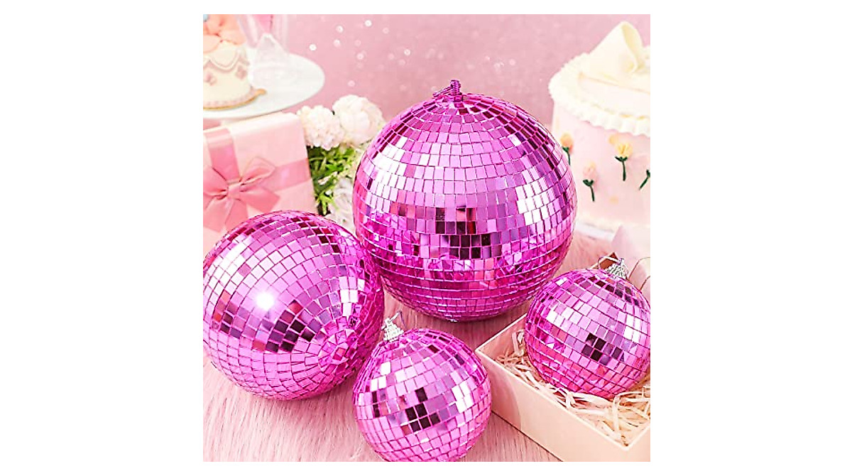 4 Pcs Pink Disco Ball Set for 70s Theme Parties