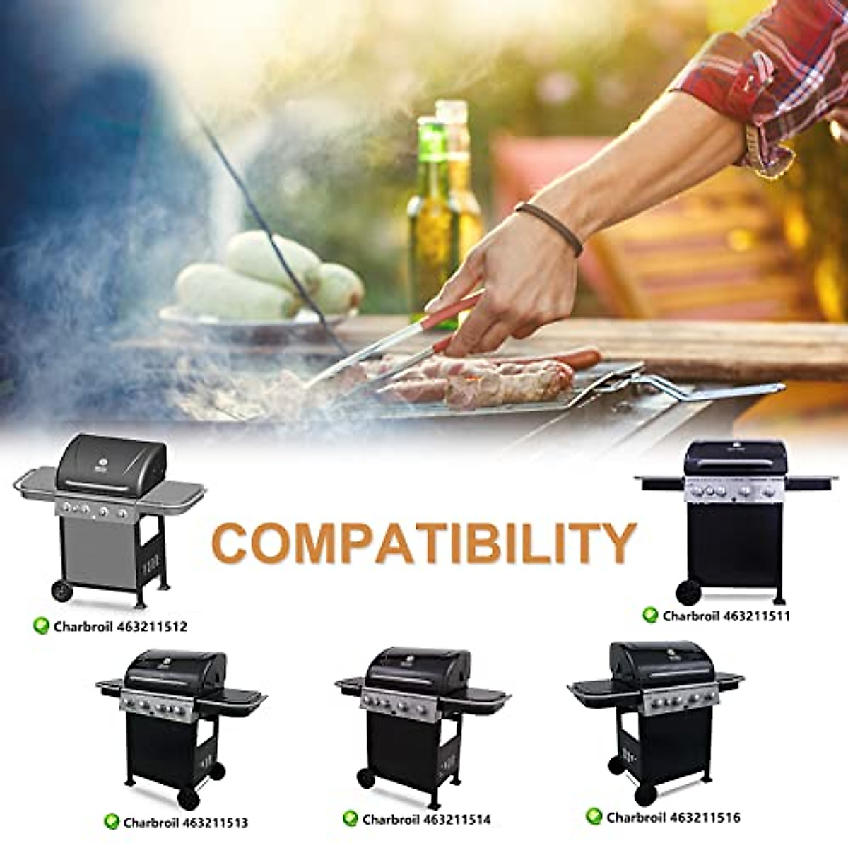 Adviace Replacement Parts for Charbroil 463211514 463211513 463211512 463211516 463211511 Classic 4 Burner Grills, 3 PCS Carry Over Tubes Carryover Tubes, 4 PCS Heat Tents Heat Shields, 4 Burners