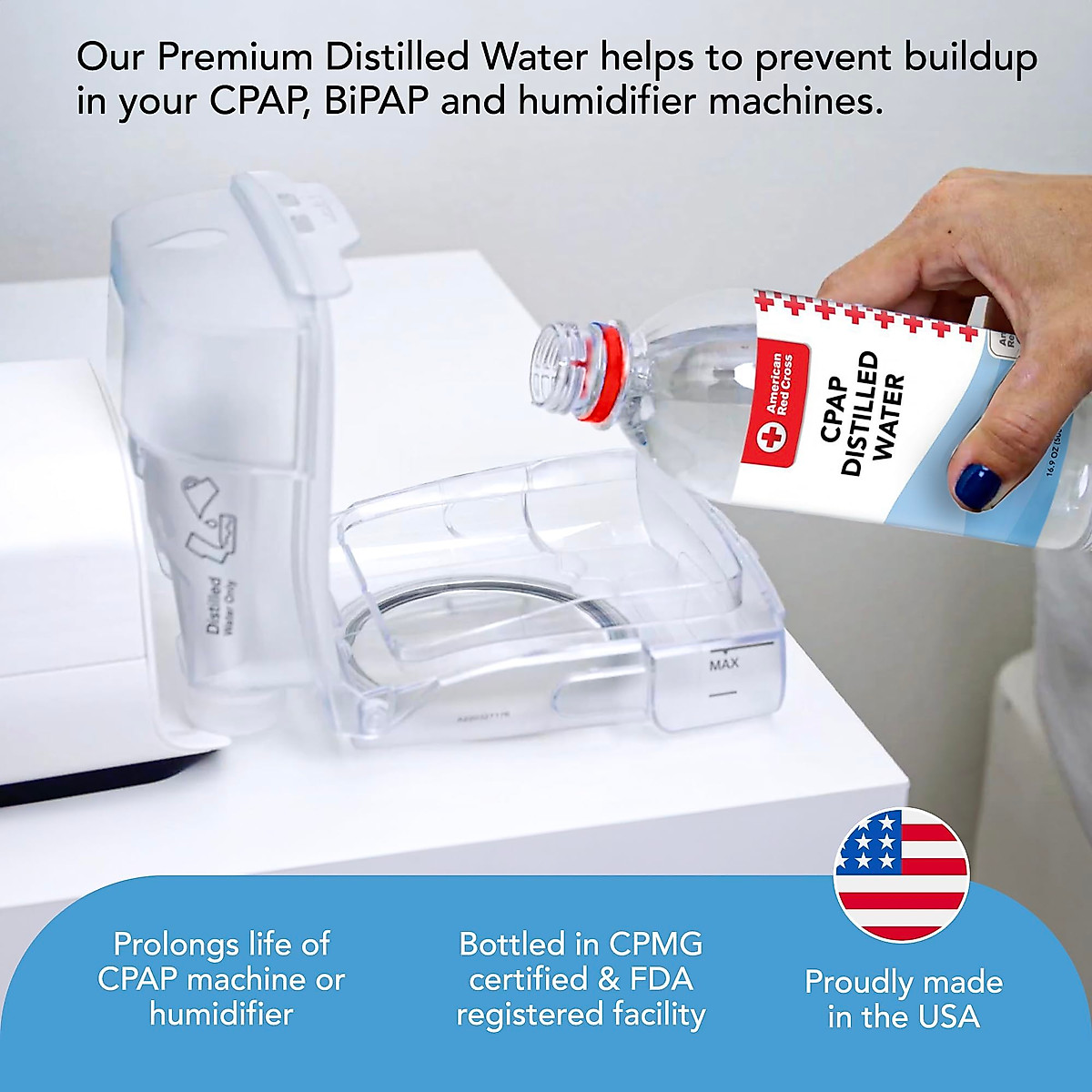 Resway American Red Cross Distilled Water | Travel Bottles for Resmed, Respironics Machines, Personal Humidifier | Medical Supplies for Vacation | Travel-Friendly, Clean | 16.9oz H2O (12 Pack)