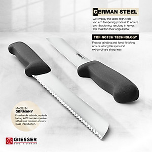 Giesser since 1776, Made in Germay, Bread Knife 9 Inch, High Carbon German Steel, Dishwasher safe, rustfree