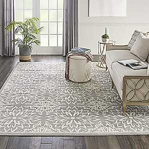 Nourison Jubilant Floral Ivory/Grey 7'10" x 9'10" Area Rug, Easy -Cleaning, Non Shedding, Bed Room, Living Room, Dining Room, Kitchen (8x10)