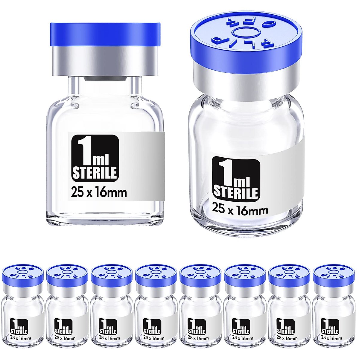Ks-Tek Sterile Empty Vials with Self Healing Injection Port and Aluminum Plastic Cap,Sterile Package (1ml Clear 10 Pcs)