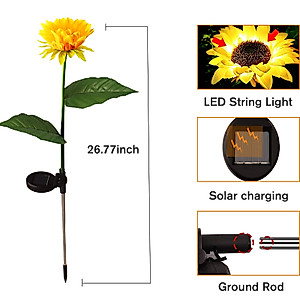 VStoy Sunflower Solar Lights Outdoor Garden, Waterproof Metal Decor Stake Art Flower LED Lighting, Solar Power Lamp Decorations for Yard Patio Lawn Porch Grave Backyard Walkway (watt_Hours, 5)