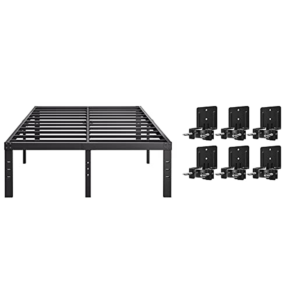 COMASACH Bed Frame King and 6 Pcs Non Slip Mattress Gaskets, No Box Spring Needed, 14 Inch Black Metal Platform Bed Frames, 4000Lb Heavy Duty Steel Slat Support, Noise Free Mattress Foundation