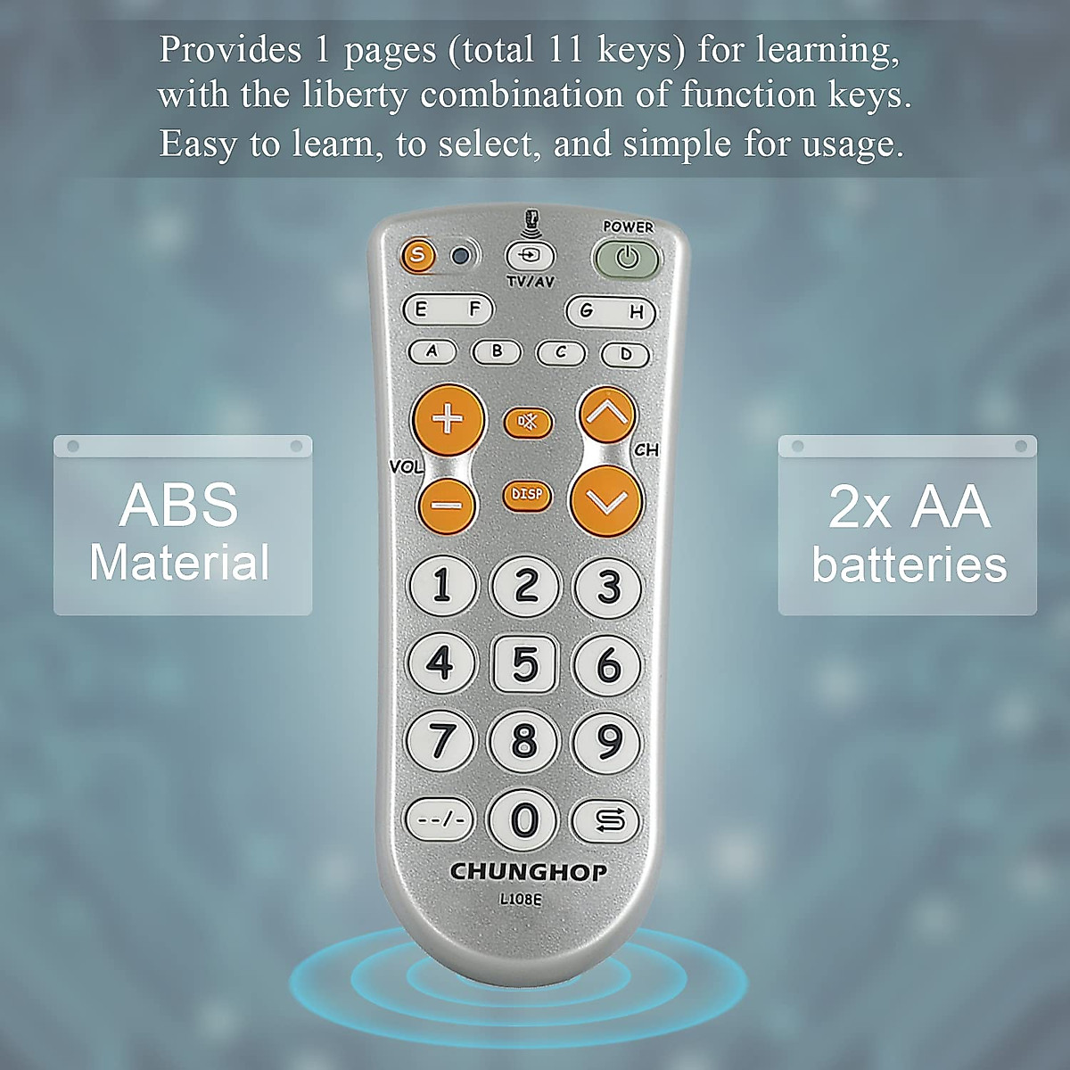 Remote Control Combinational Universal Learning Controller Chunghop L108E for TV/SAT/DVD/CBL/DVB-T/AUX Big Button