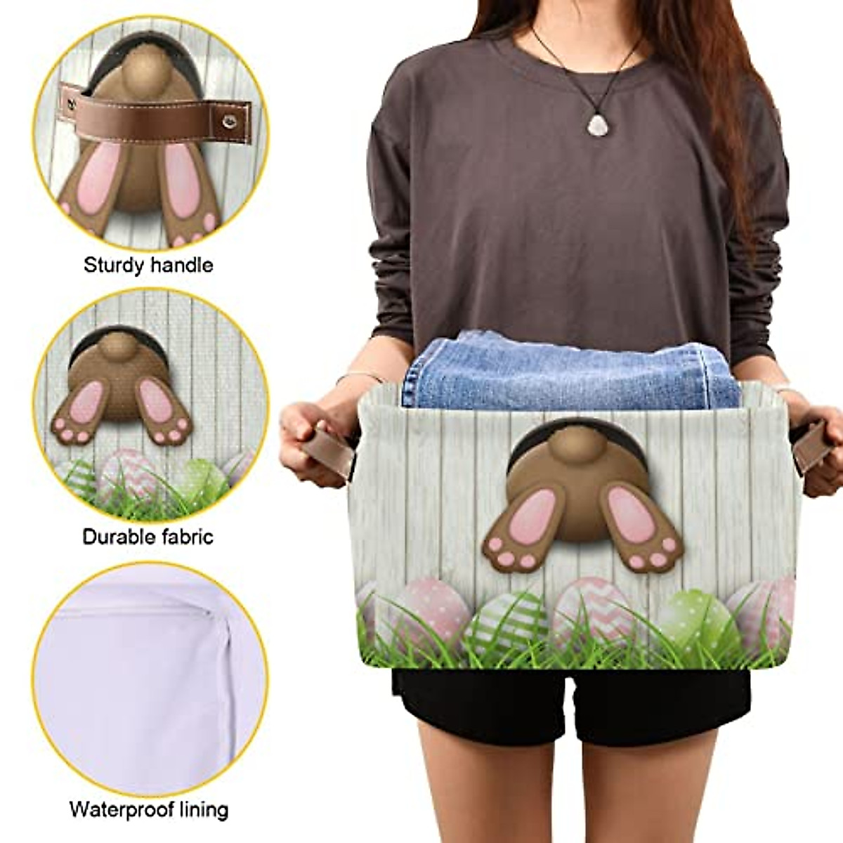 senya Easter Basket, Easter Rabbit Foldable Fabric Collapsible Storage Bins Organizer Bag for Storage Clothes