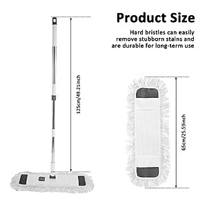 Dust Mop with 125cm Long Handle and 2 Mop Pads Commercial Duster Floor Mop 360 Degree Rotating Flat Mop Large Wet and Dry Mop Household Cleaning Supplies for Hotel Gym Garage Hospital
