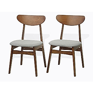 Set of 3 Dining Kitchen Round Table and 2 Yumiko Side Chairs Solid Wood w/Padded Seat Medium Brown
