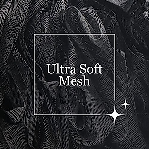 SARAGAN Shower Loofah - Large Exfoliating Bath Sponge - Body Scrubber Shower Sponge for Men & Women to Lather & Cleanse Skin - Pouf Made with 80g Plush Mesh - Helps Use Less Soap (Black)