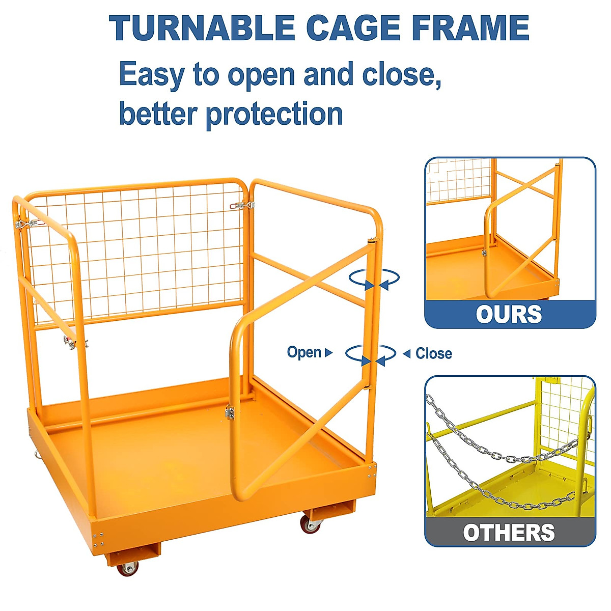 Sidasu Forklift Safety Cage 36x36 Inches Forklift Work Platform 1200LBS Capacity with 4 Wheels Aerial Platform Collapsible Lift Basket Aerial Rails for Lifting Loader