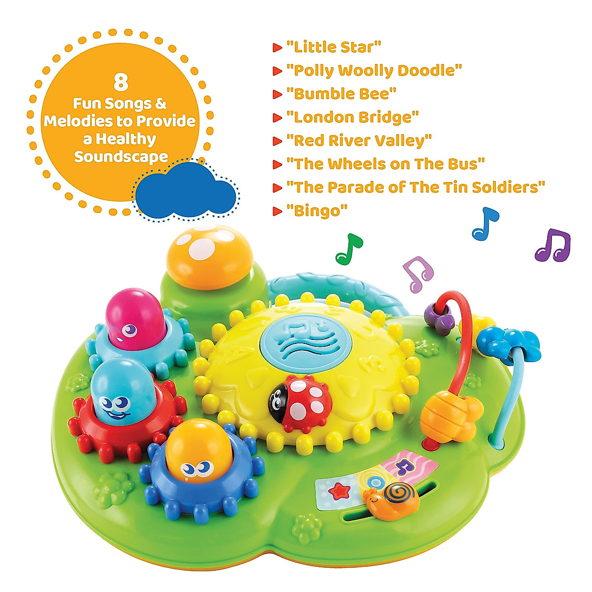 KiddoLab Activity Center Fun Ride Garden - Press & Play Sensory Toy with Sounds Effects & Music - Baby Learning Toys with Pop Up Lights & Gears - Birthday Gift for Babies Ages 6 Months Old & Up