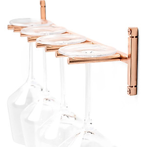Wine Glass Rack, Wall mounted Wine Glass rack, Under cabinet Stemware Rack for Kitchen, Wine Glass Holder Glasses Storage Hanger Copper Hanging 4 Wine Glasses with class by Wanda Living - Copper