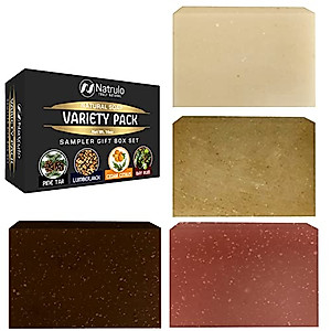 Men's Natural Soap Variety Pack Sampler Gift Box, Set of 4 Handmade Soap Bars - Scented Bar Soap for Men Face & Body Wash, Manly Soaps Gift Set for Him – Pine Tar, Alpine Sage, Cedar Citrus, Bay Rum