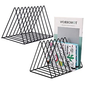 PENNGKE 2 Pcs Magazine Holder,Newspapers Holder,Letters Storage,Desktop File Sorter Organizer Triangle Bookshelf Decor Home Office,Black