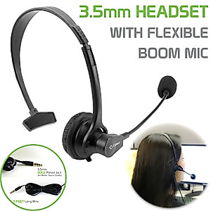 Cellet Over The Head Earpiece Headset with Microphone Compatible with Any 3.5mm Auxiliary Port Devices