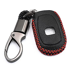 MJKEYAuto Black Leather 4 5 Buttons Remote Smart Key Fob Cover Case Chain for Honda Civic Hatchback Accord HR-V 2022 2023 (4 Buttons)
