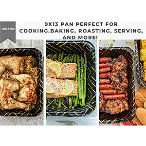 Aluminum Foil Pans 9x13 Disposable [10 Pack] Elegant Color Pan Trays with Food Containers for Roasting, Cooking, Heating, Disposable, Perfect for Hosting and Entertaining. (Black & Gold 10 Pack)