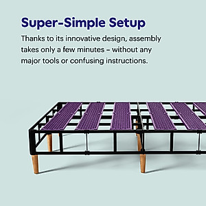 Purple Bed Frame – Charcoal, Cal King, Durable Platform, Easy Assembly, Upholstered with Tapered Wooden Legs, Stylish and Strong