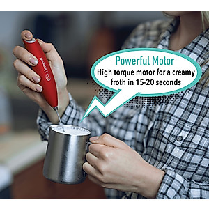 Elementi Milk Frother Handheld - Wisking Tool Electric - Hand Frother for Coffee - Electric Stirrer & Mini Mixer - Drink Mixer Handheld Milk Frother - Coffee Frother Handheld No Stand (Red)