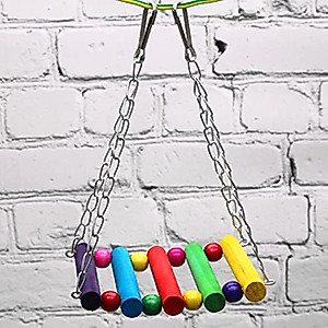 Mewutal Bird Perch Stand Platform Parrot Suspension Bridge Toy Wooden Bird Swing Toy for Pet Cage, with Chain