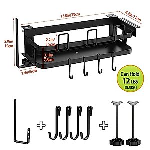 Bizzoelife Griddle Caddy for Fire Pit Utensils Condiment, Grill Accessories with Paper Towel Holder, BBQ Caddy with Holders and J-hooks for Cups, Scissors, Turners, Easy Install, Space Saving, Black