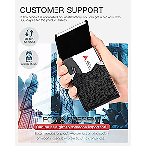 DMFLY Business Card Holder Case - PU Leather Business Card Case Name Card Holder Slim Metal Pocket Card Holder with Magnetic Shut, Black