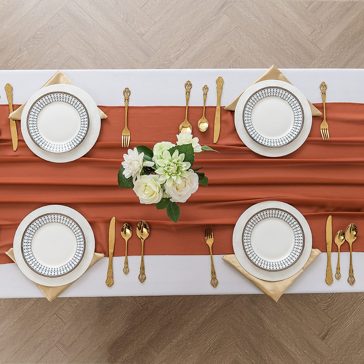 flohar 1Pack 10ft Chiffon Table Runner 29x120 Inch Sheer Romantic Table Runner for Wedding Birthday Party Bridal Shower Outdoor Decoration-Rust