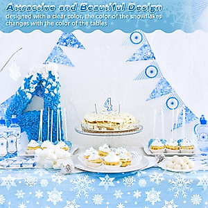 Jecery 3 Pcs Clear Snowflake Plastic Tablecloth Waterproof Winter Christmas Wonderland Party Decorations Oil Proof Table Cover Clothes for Holiday Xmas Birthday Supply, 51.2 x 86.6 Inch