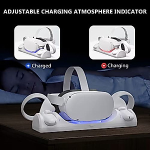 VR Charging Station for Oculus Quest 2/Meta Quest 2, Charging Dock Supports LED indicator/Simultaneously Magnetic Charging Headset and Touch Controller, with 2 Rechargeable Batteries and USB-C Charger