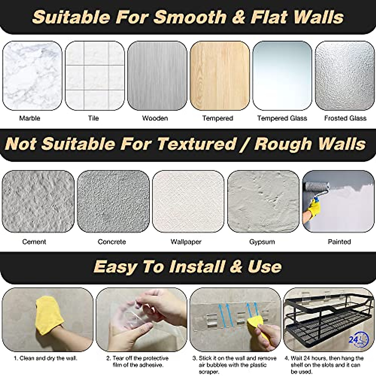 RTOGM 3pcs Replacement Adhesives Shower Shelves, Asin: B0BD52JVP2, 2pcs Long Adhesive for Shower Shelves & 1pc Short Adhesive for Soap Holder