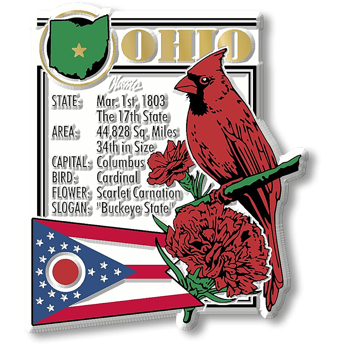 Ohio Six-Piece State Magnet Set by Classic Magnets, Includes 6 Unique Designs, Collectible Souvenirs Made in The USA