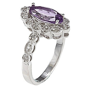 Sterling Silver Vintage Style Marquise Amethyst and Diamond Ring (1/4 TDW)