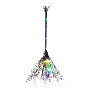 Halloween Witch Broom with LED Light Witches Broomsticks Cosplay Props Costume Accessory Light Up Witch Broom Decor Glow in The Dark Witch Broom for Halloween Party Props Decorations (Black)