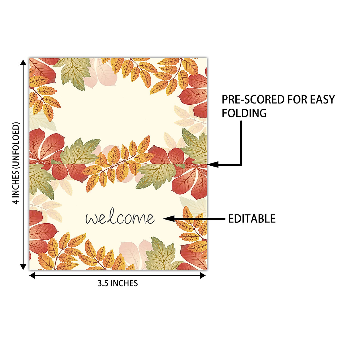 Place Cards for Thanksgiving Fall Party, Editable Name Place Cards, Seating Place Cards for Tables, Tent Style Cards for Wedding, Dinner Party or Any Occasion, Easy Folding, 25 Escort Cards(G03)