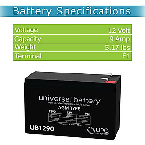 UB1290 Replacement for Parasystems/Minuteman PRO500E UPS Battery 12V 9AH