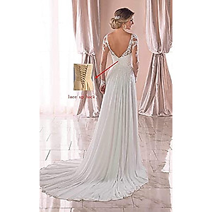 Clothfun Women's V-Neck Lace Beach Wedding Dresses for Bride 2023 Long Sleeve Bridal Gowns Style9 White 4