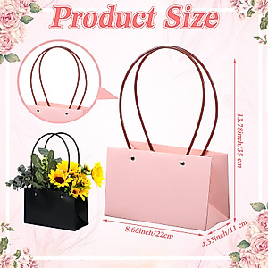Teling 12 Pcs Kraft Paper Flower Gift Bags Bouquet Bags with Handle Waterproof Bouquet Gift Box Empty Bouquet Bags for Flowers Rectangle Packaging Wrap Bags for Mother's Day Graduation (Black, Pink)