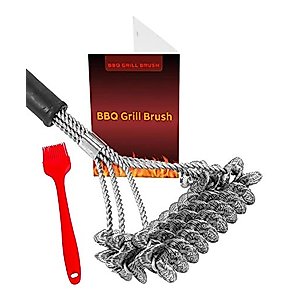 Grill Brush Bristle Free for Safe Cleaning | Grill Cleaner Brush for Gas/Porcelain/Charbroil Grates | Rust-Free Stainless Steel BBQ Brush for Grill Cleaning 17" | BBQ Grill Accessories Gifts for Men