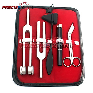 PRECISE CANADA: Color Black - Set of 5 PCS Reflex Percussion Taylor Hammer + PENLIGHT + Tuning Fork C 128 C 512 + Bandage Scissors 5.5"