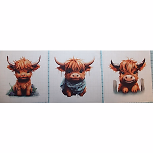 6 Piece 6"x6" Baby Highland Cows 100% Cotton Fabric Panel Squares - Quilting Panel Blocks AP1