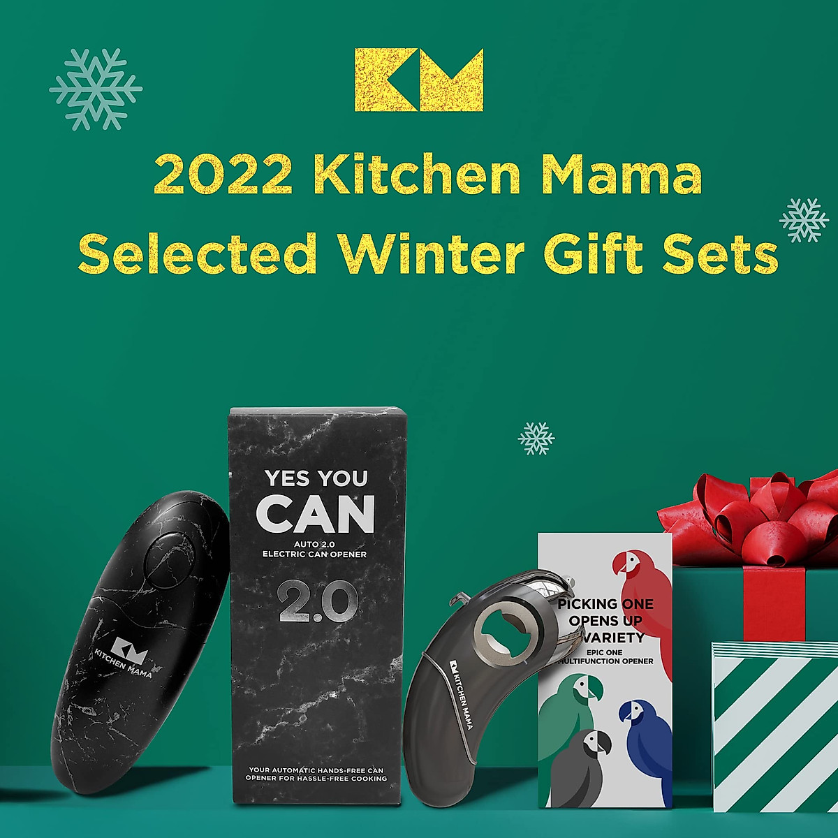 Kitchen Mama Infinite Openings Collection: Limited Marble Auto 2.0 Series, Upgraded Blade Cuts Leaving Smooth Edge, and Epic One Opener: Magnetic, Opens Bottle, Beer, Pull Tab Cans, and Jars (Black)
