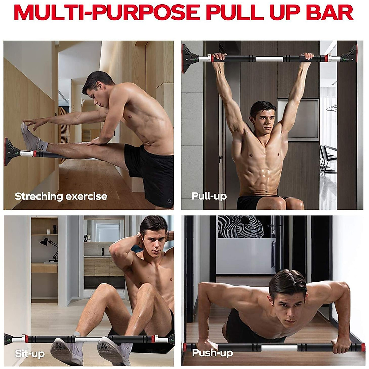 LADER Pull Up Bar for Doorway, Chin Up Bar Upper Body Workout No Screw Installation for Home Gym Exercise Fitness with Level Meter and Adjustable Width, up to 440lbs (Black)