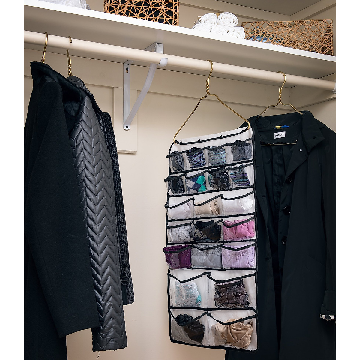 Qrandy 42 Pockets Hanging Closet Jewelry Dual-sided Organizers Bra Underwear Socks Ties Storage