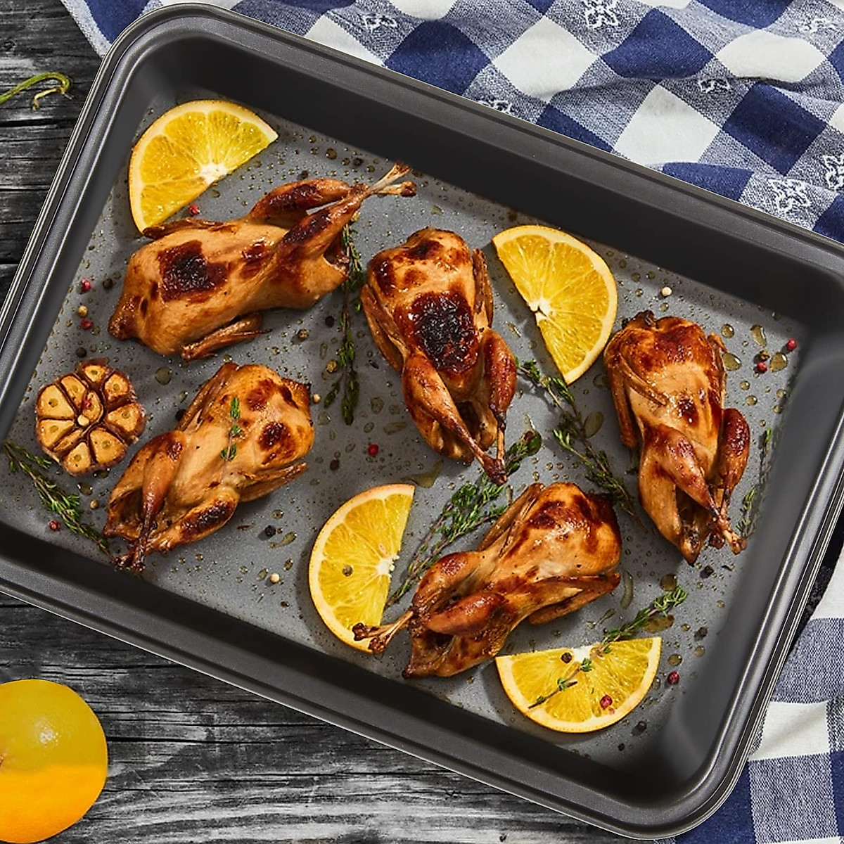 Acrux7 4 PCS Baking Pans Set, Nonstick Baking Pans & Bowl Set, Deep Metal Baking Sheet Pans, Rectangular Stackable Baking Trays, Cake Pans Sets for Oven (Black, 12x8, 12.6x8.5, 13.4x9.5 inch)