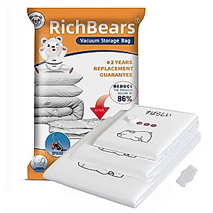 RichBears Vacuum Storage Bags, 3 Pack Space Saver Bags (1 Jumbo, 1 Large, 1 Medium) for Comforters Blankets Clothes Pillows Bedding without Hand Pump